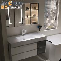 China Wall Mounted Solid Wood Bathroom Vanity with Marble Countertop and Modern Design for sale