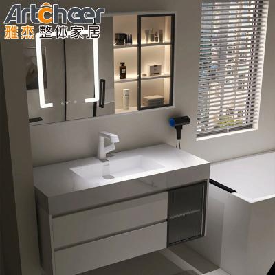 China Wall Mounted Solid Wood Bathroom Vanity with Marble Countertop and Modern Design for sale