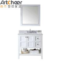 China Modern Bathroom Vanity with Solid Wood Frame and Carrara Marble Countertop Vanity Combo for sale