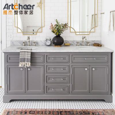 China Modern Design Solid Wood Bathroom Vanity with Quartz Countertop and European Style for sale