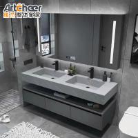 China Modern Design Wall Mounted Bathroom Vanity with Stone Table Top Vanity Combo for sale