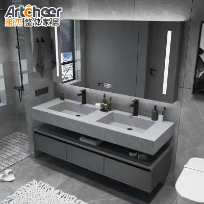 China Modern Design Wall Mounted Bathroom Vanity with Stone Table Top Vanity Combo for sale