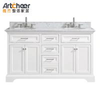 China Modern Luxury Design Two Sink Quartz Stone Table Top Bathroom Vanity Combo for sale