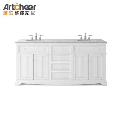 China European Style Bathroom Vanity Combo with Marble Countertop and Solid Wood Frame for sale