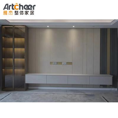 China Scandinavian Design TV Cabinet with Glass Door and Customized Size Wall Mounted Cabinet for sale