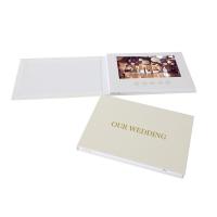 China Customized Our Wedding Gold Foil Linen Video Brochure 7 Inch TFT LCD Screen 4GB Storage Rechargeable Battery Linen Video Book for sale