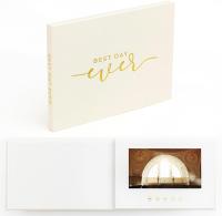 China Customized Our Wedding Gold Foil Linen Video Brochure 7 Inch TFT LCD Screen 4GB Storage Rechargeable Battery Linen Video Book for sale