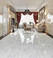 China Beige Carrara Polished Glazed Marble Porcelain Tile 800x800mm Rectified Edge Easy Cleaning For Living Room for sale