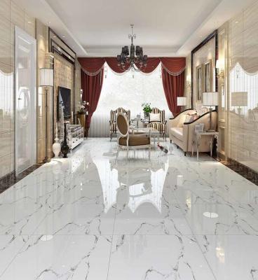 China Beige Carrara Polished Glazed Marble Porcelain Tile 800x800mm Rectified Edge Easy Cleaning For Living Room for sale
