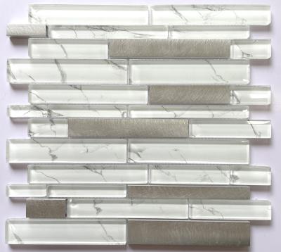 China Luxury Rose Gold Crystal Glass Mix Stainless Steel Metal Pattern Decoration Glass Mosaic Tile For Wall Decoartion for sale