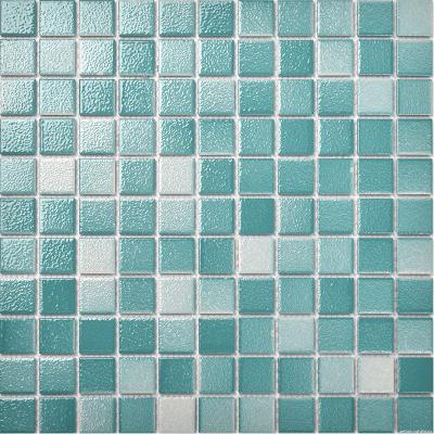 China Marine Blue 25x25mm Acid Resistant Ceramic Mosaic Tiles Glossy Porcelain For Water Park Floor Area for sale