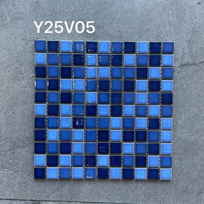 China 25X25mm Blue Mix Swimming Pool Mosaic Tiles Blue Ceramic Tiles Mosaic for sale