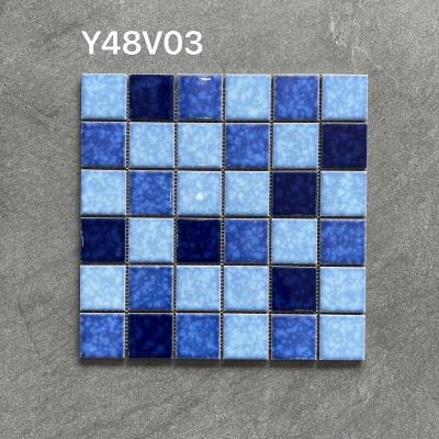 China Kiln Changed Ceramic Swimming Pool Mosaic Tiles 300x300 Glazed Blue Color for sale