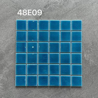 China Dark Blue Single Ice Crack Ceramic Mosaic Tiles 48x48/300x300mm for Puzzle Fish Pool for sale