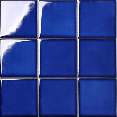 China Cobalt Blue Glazed Swimming Pool Mosaic Ceramic Tile 97x97mm For Hotel Villa for sale