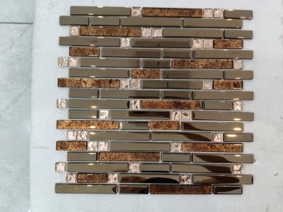 China Crystal Glass Gold/White Mix Glossy Brick Pattern Mosaic for sale