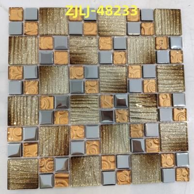 China Mixed Color Gold Plating Mosaic Glass Wall Tiles 300x300mm for sale