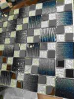 China Mix Metal Golden Blue Crystal Mosaic Glass Tile For Interior Wall Decor for sale