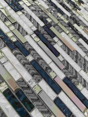 China Interior Design Mixed Long Hexagon Volakas Glass Mosaic Tile and Crystal Diamond Glass Mosaic Backsplash Tile for sale