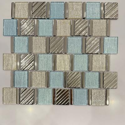 China Blue Backsplash Tile Rectangle Strip Glass Mosaic Tile For Ktichen And Bathroom for sale