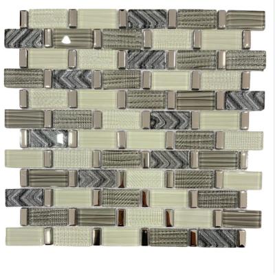 China Contemporary Style Sliver and Grey Stone Mix Glass Mosaic Tile for Wall and Floor Decoration for sale