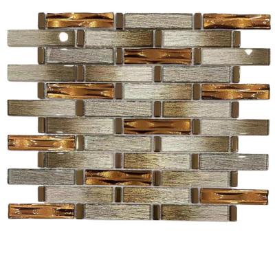China Wholesaler Electroplating Gold Foil Brown Color Stained Glass Mosaic for sale