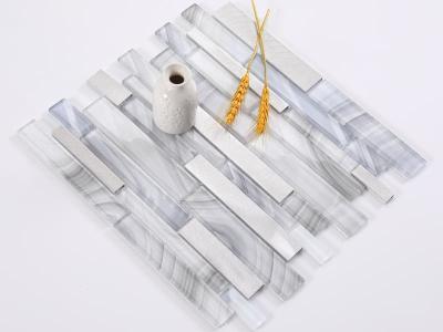 China China Inkjet Light Gray Silver Gold Glitter Kitchen Backsplash Long Glass Mosaic Tile Wholeseller for sale