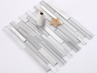China Wall Glass Mosaics Strip Finger Shape Shinny Grey Glass Aluminum Metal Random Mosaic Tile Pattern for Interior Wall Decoration for sale