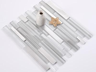China Wall Glass Mosaics Strip Finger Shape Shinny Grey Glass Aluminum Metal Random Mosaic Tile Pattern for Interior Wall Decoration for sale