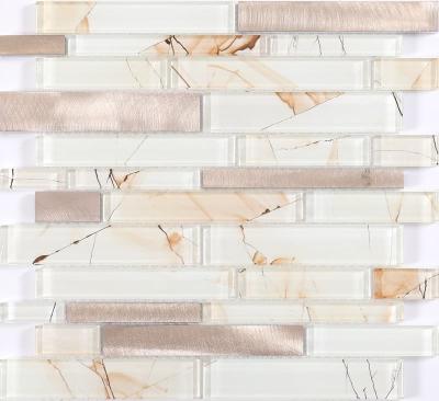 China Strip Gray Wood Grain PVC Peel and Stick Backsplash Silver Metal Mosaic Self Adhesive Aluminous Wall Mosaic Tiles for sale