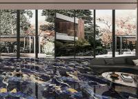 China High-End Onyx Blue Polished Porcelain Tiles Luxury Blue Marble Look 600x1200mm For Vila And Hotel Project for sale