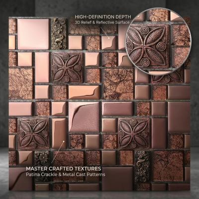 China Glass Mosaic Custom New Design for Decoration Mix Color Parquet square Metal Glass Mosaic Tile for sale
