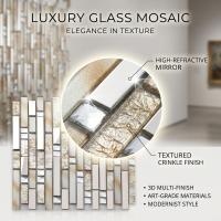 China Light Beige and Silver Color Polished Surface Glass Mix Stainless Steel Mosaic for KTV Bar Mall Hotel Villa Decoration for sale