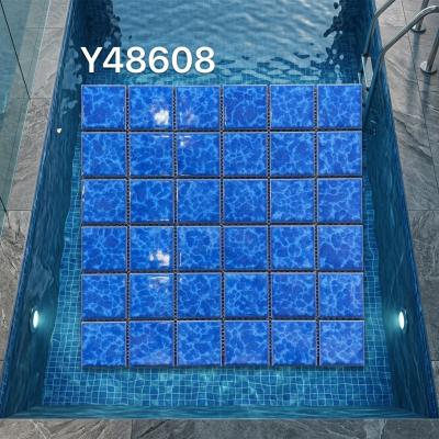 China Hot Sale 48*48mm Swimming Pool Blue Ceramic Mosaic Tiles for sale