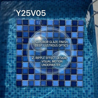 China 2026 Popular Water Ripple Porcelain Mosaic Tile Blue Green Glossy Anti-Slip Ceramic Pool Tile for Swimming Pool Decoration for sale