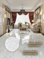 China Beige Carrara Polished Glazed Marble Porcelain Tile 800x800mm Rectified Edge Easy Cleaning For Living Room for sale
