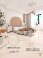 China Beige Carrara Glossy Glazed Marble Porcelain Tile 800x800mm Rectified Edge Easy Cleaning For Balcony Floor for sale