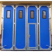 China Top Hung Industrial Folding Door Floor Track Free Bi Parting Folding Gate for sale