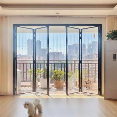 China Aluminum Alloy Frame Glass Panel Bifold Doors Commercial Folding Glass Doors for sale
