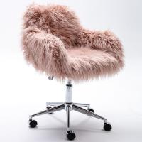 China Pink Faux Fur Adjustable Office Chair 19.84lbs Chrome Base Metal Frame for sale