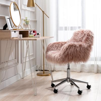 China Pink Faux Fur Adjustable Office Chair 19.84lbs Chrome Base Metal Frame for sale
