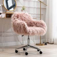China Pink Faux Fur Adjustable Office Chair 19.84lbs Chrome Base Metal Frame for sale