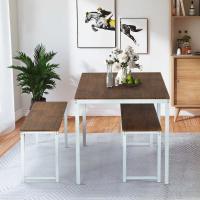 China 47.3x28.7x29.1 Inch 3 Piece Dining Table Set with 2 Benches Brown White for sale