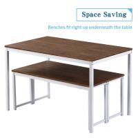 China 47.3x28.7x29.1 Inch 3 Piece Dining Table Set with 2 Benches Brown White for sale