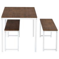 China 47.3x28.7x29.1 Inch 3 Piece Dining Table Set with 2 Benches Brown White for sale
