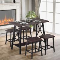 China 47.3 inch 5 Piece Bar Table Set Counter Height Pub Table with 4 Stools Espresso for sale