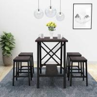 China 47.3 inch 5 Piece Bar Table Set Counter Height Pub Table with 4 Stools Espresso for sale