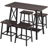 China 47.3 inch 5 Piece Bar Table Set Counter Height Pub Table with 4 Stools Espresso for sale