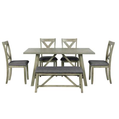China 60 inch Gray 6 Piece Dining Room Table Set with Bench and 4 Chairs for sale