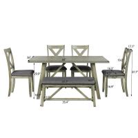 China 60 inch Gray 6 Piece Dining Room Table Set with Bench and 4 Chairs for sale